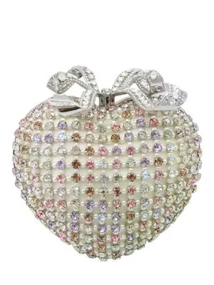 SELF-PORTRAIT Crystal-embellished Heart Clutch - Silver