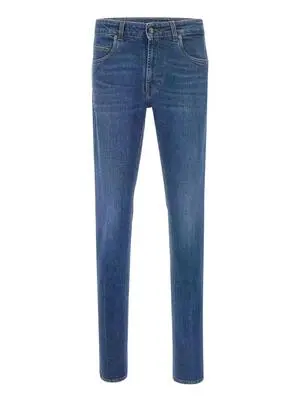 FAY Five-pocket Jeans With Leather Patch - Blue