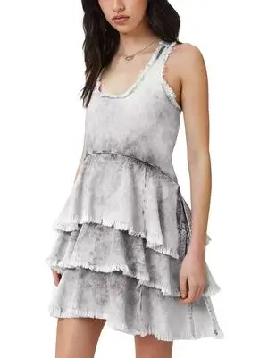 ALLSAINTS Cavarly Frayed Tiered Mini Dress - Grey