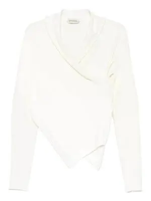 Alberta Ferretti Asymmetric Draped Wool Top - White