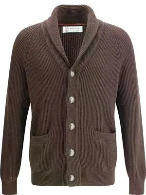 Brunello Cucinelli Shawl-lapel Ribbed Cardigan - Brown