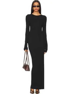 Eterne Long Sleeve Crewneck Maxi Dress - Black