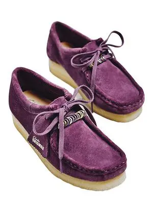 Clarks Wallabee Suede Slip-On Shoes Plum Suede
