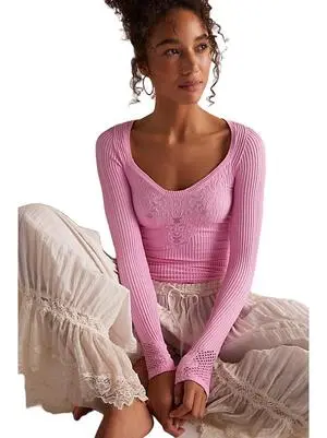Free People Dynamic Duo Long Sleeve Icing Pink
