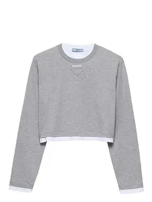 Prada Triangle Appliqué Long-sleeve Cotton-jersey T-shirt - Grey