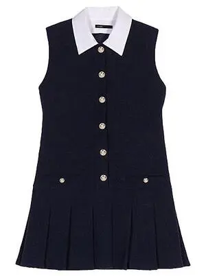 Maje Contrast-collar Tweed Mini Dress - Navy