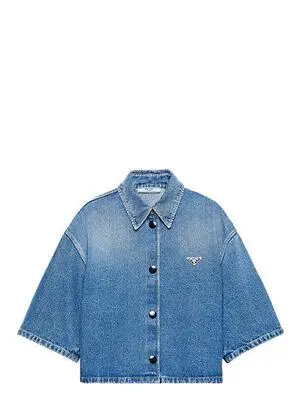 PRADA Triangle-Logo Cropped Denim Shirt