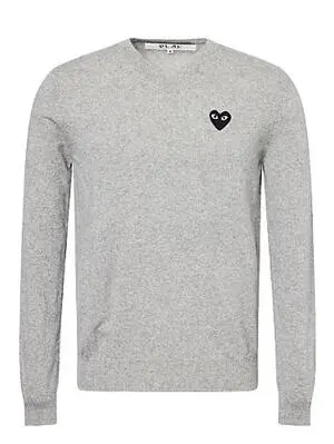 Play Comme Des Garcon Logo-patch Long-sleeve Wool Sweater - Light Grey