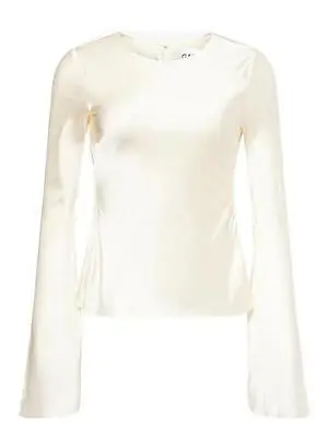 GANNI Satin Blouse With Bell Sleeves - Egret