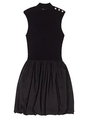 Maje Button-embellished Bubble-hem Woven Mini Dress - Black
