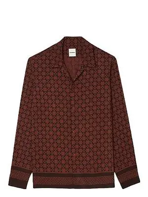 Sandro Geometric-print Relaxed-fit Woven Shirt - Cognac