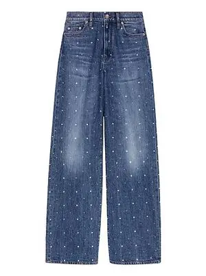 Maje Stud-embellished Wide-leg High-rise Jeans - Blue