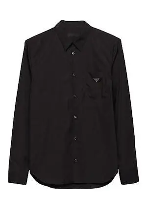 Prada Triangle-logo Long-sleeve Cotton Shirt - Black