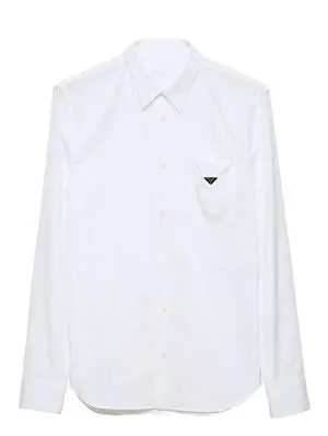 Prada Triangle-logo Long-sleeve Cotton Shirt - White