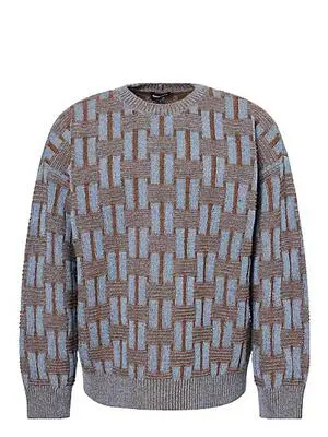 Giorgio Armani Patterned Knitted Wool Jumper - F. Brown/sky