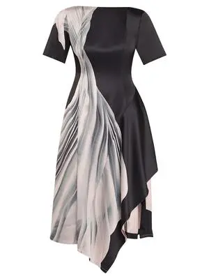 JASON WU Dancing Pleat Asymmetric Midi Dress - Black  Light Pink M