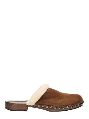 Miu Miu Suede Shearling-lined Clogs - Cacao