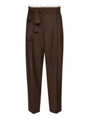 Magda Butrym Lace-trimmed Wool Trousers - Brown