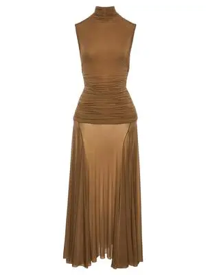 Magda Butrym Ruched Cupro Jersey Maxi Dress - Brown