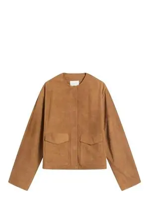 ST. AGNI Suede Utility Cocoon Bomber Jacket - Toffee