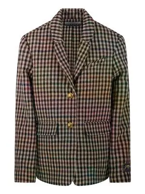 GANNI Gingham Check Buttoned Blazer - Brown