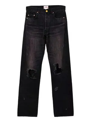 KAMIYA Distressed Straight-leg Jeans - Black
