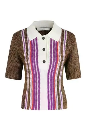 TELA Stripe-pattern Polo Top - Brown