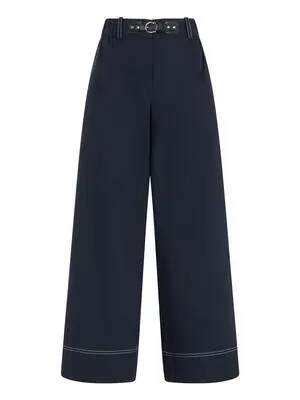 Maje Belted Wide-leg Trousers - Blue