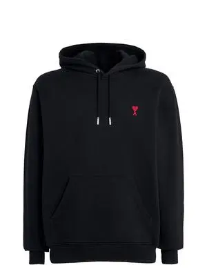 Ami Cotton Embroidered De Coeur Logo Hoodie - Black