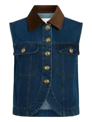 Sandro Denim Waistcoat With Contrast Collar - Blue