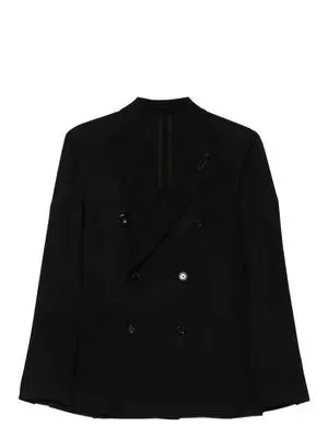 LARDINI Double-breasted Wool Jacket - Black