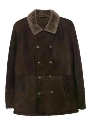 BARBA NAPOLI Double-breasted Fur-collar Jacket - Brown