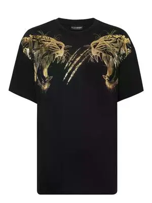 PLEIN SPORT Tiger-head Gold-foil T-shirt - Black