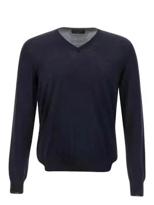 GRAN SASSO V-neck Ribbed-edge Sweater - Blue