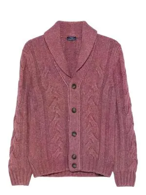 BARBA NAPOLI Cable Knit Shawl Collar Cardigan - Purple