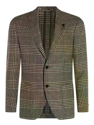 LARDINI Checked Flower-brooch Blazer