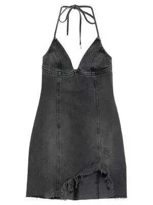 Blumarine Halter-neck Frayed Denim Dress - Grey
