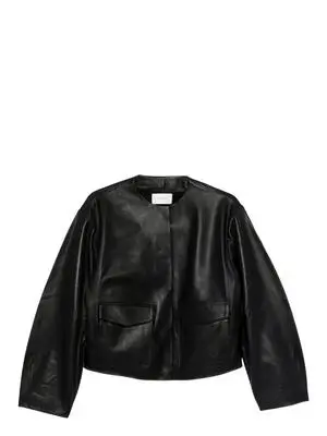 ST. AGNI Collarless Leather Jacket - Black
