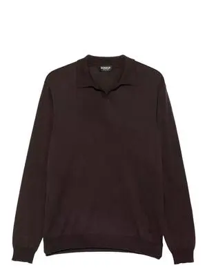DONDUP Polo-neck Wool-cotton Blend Sweater - Brown