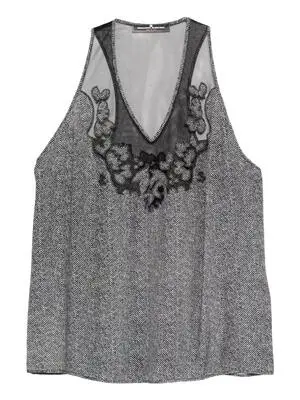 Ermanno Scervino Herringbone Embroidered Top - Grey