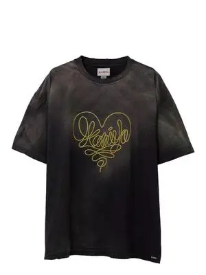 KAMIYA Rope Heart-logo Cotton T-shirt - Black
