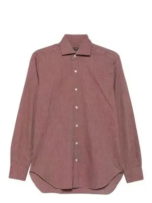 BARBA NAPOLI Herringbone-effect Cotton Shirt - Red