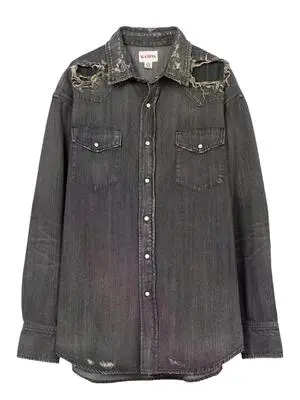 KAMIYA Distressed Denim Shirt - Black