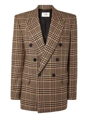 SAINT LAURENT SAINT LAURENT Double-Breasted Checked Silk And Cashmere-Blend Blazer
