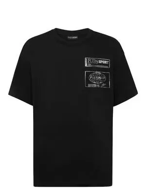 PLEIN SPORT Metallic-logo Cotton T-shirt - Black
