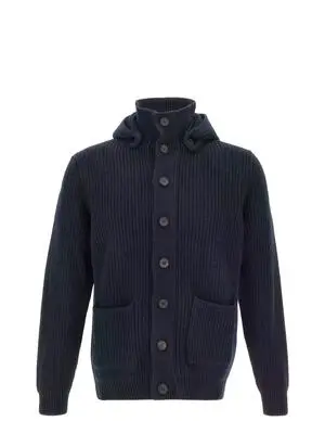 FILIPPO DE LAURENTIIS Ribbed Hooded Cardigan Blue