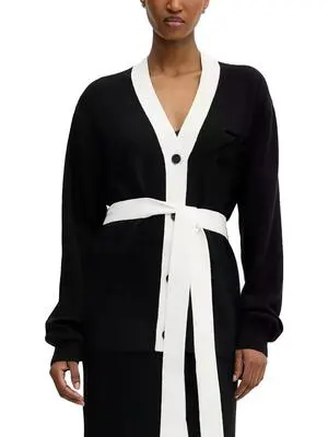 Karl Lagerfeld Contrast-panel Logo Cardigan - Black