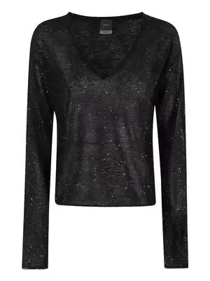 Pinko Glitter V-neck Sweater - Black