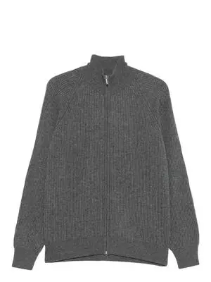 BARBA NAPOLI Ribbed Virgin Wool Zip-up Cardigan - Grey