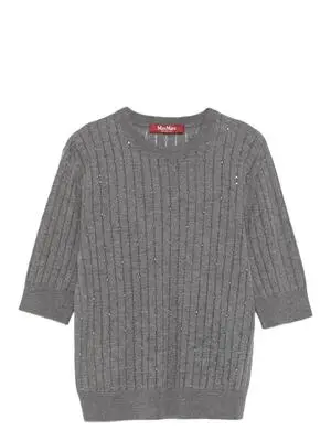 Max Mara Embellished Ribbed Knit Sweater - Grey